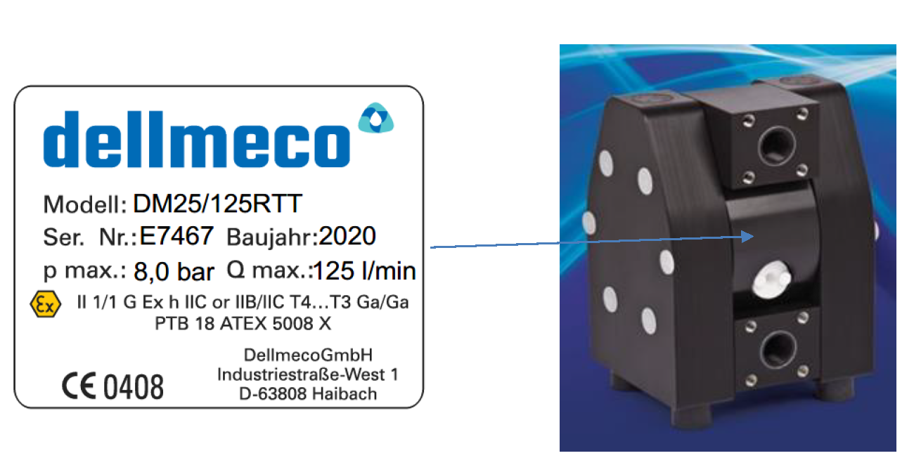 Pneumatic double diaphragm pump DM range model and pulsation damper ...